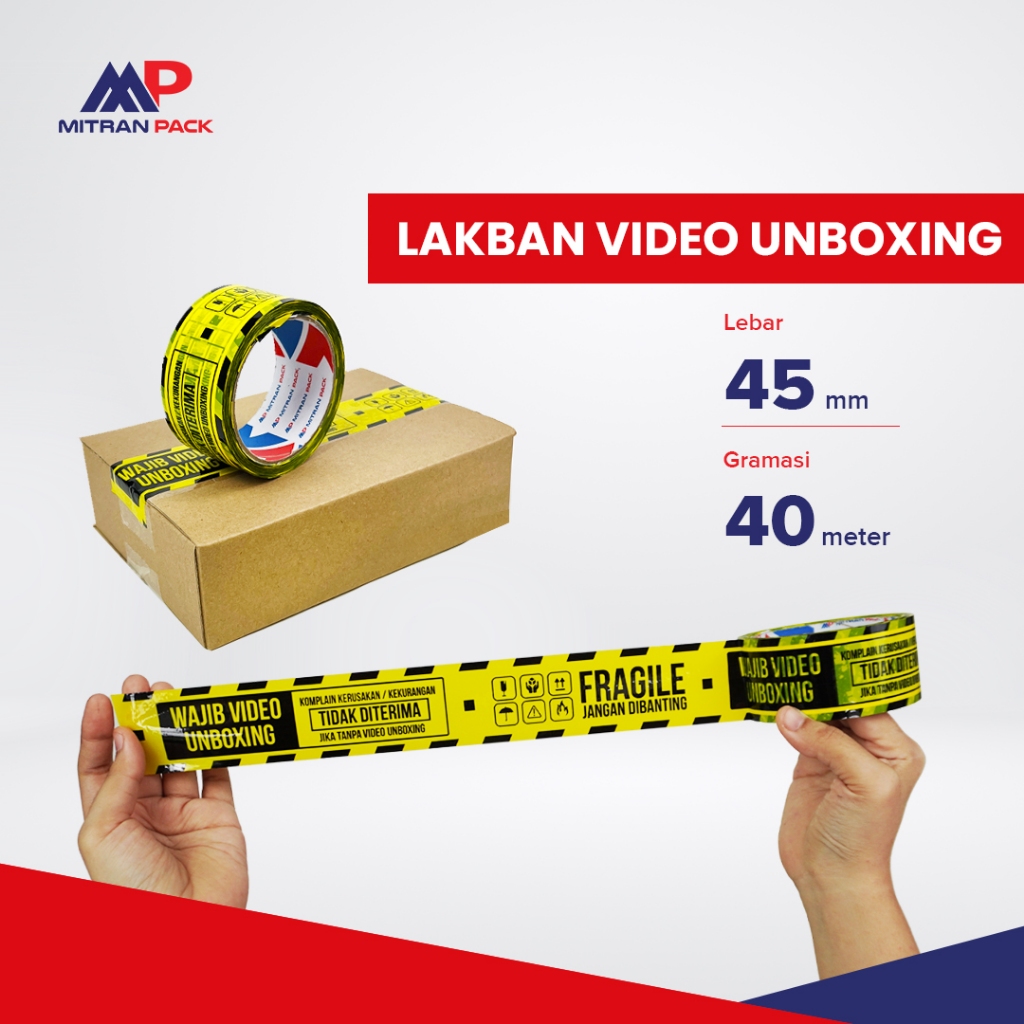 Jual Lakban printing "VIDEO UNBOXING" 45mm x 40 meter Mitran Pack | Shopee Indonesia