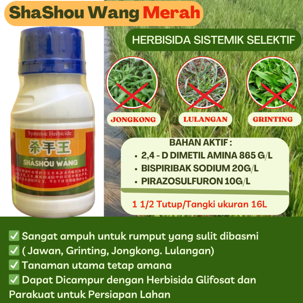 Jual Herbisida Sistemik Selektif Shashou Wang Merah isi 250 ML Paling ...