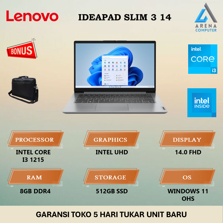Jual Lenovo Ideapad Slim 3 14 Intel i3 1215 8GB 512GB FHD W11 OHS ...