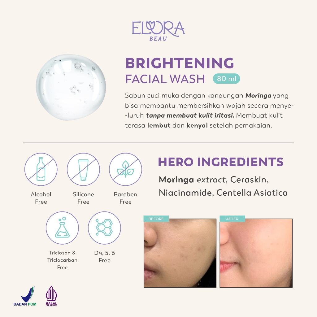 Jual Elora Beau Brightening Facial Wash - With Moringa Extract ...