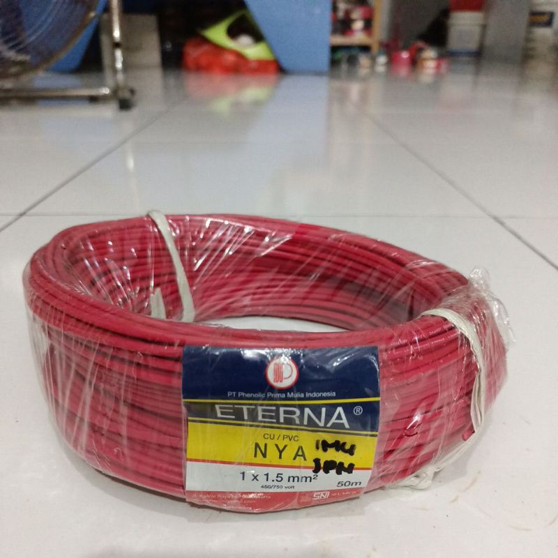 Jual Kabel Listrik Tunggal Kawat ETERNA NYA 1,5mm 1,5 mm Roll 50 Meter SNI - Hitam Merah ...
