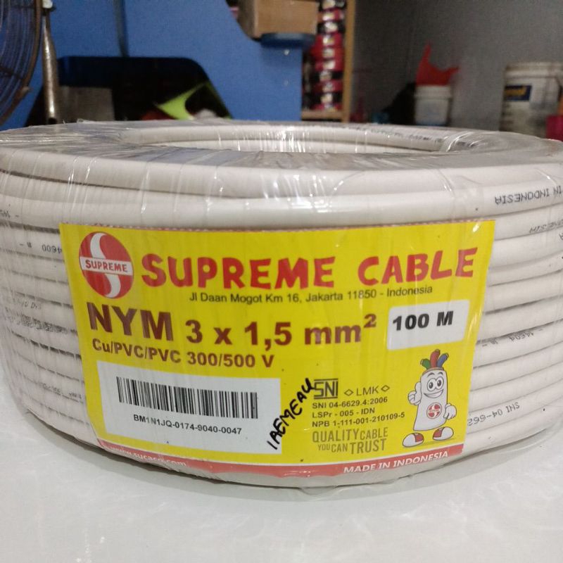 Jual Kabel Listrik Tunggal Kawat SUPREME NYM 3x1,5mm 3x1,5 mm Roll 100 Meter Putih SNI | Shopee ...