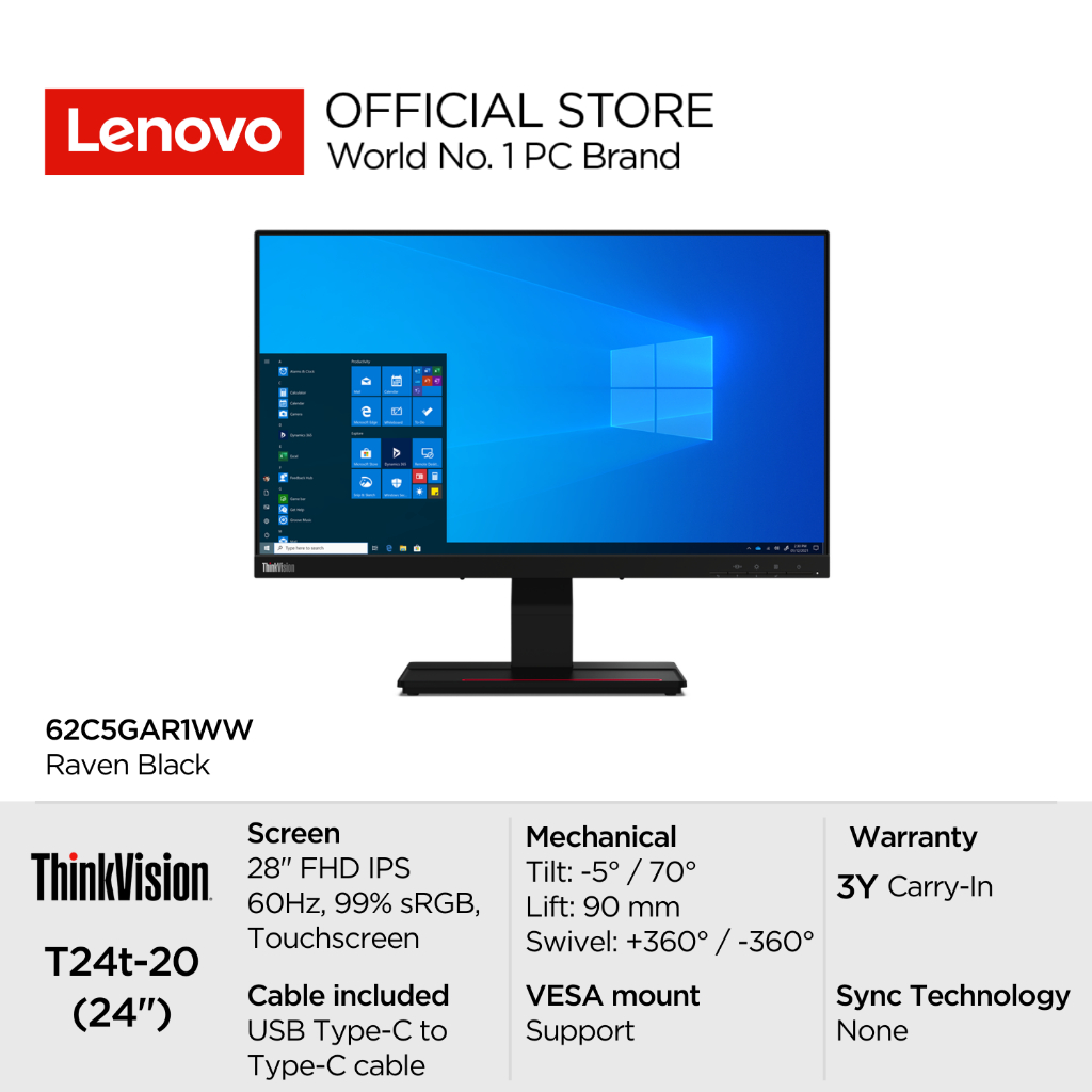 Jual Lenovo Monitor ThinkVision T24t-20 Touch 23.8" FHD IPS Touch 99% ...