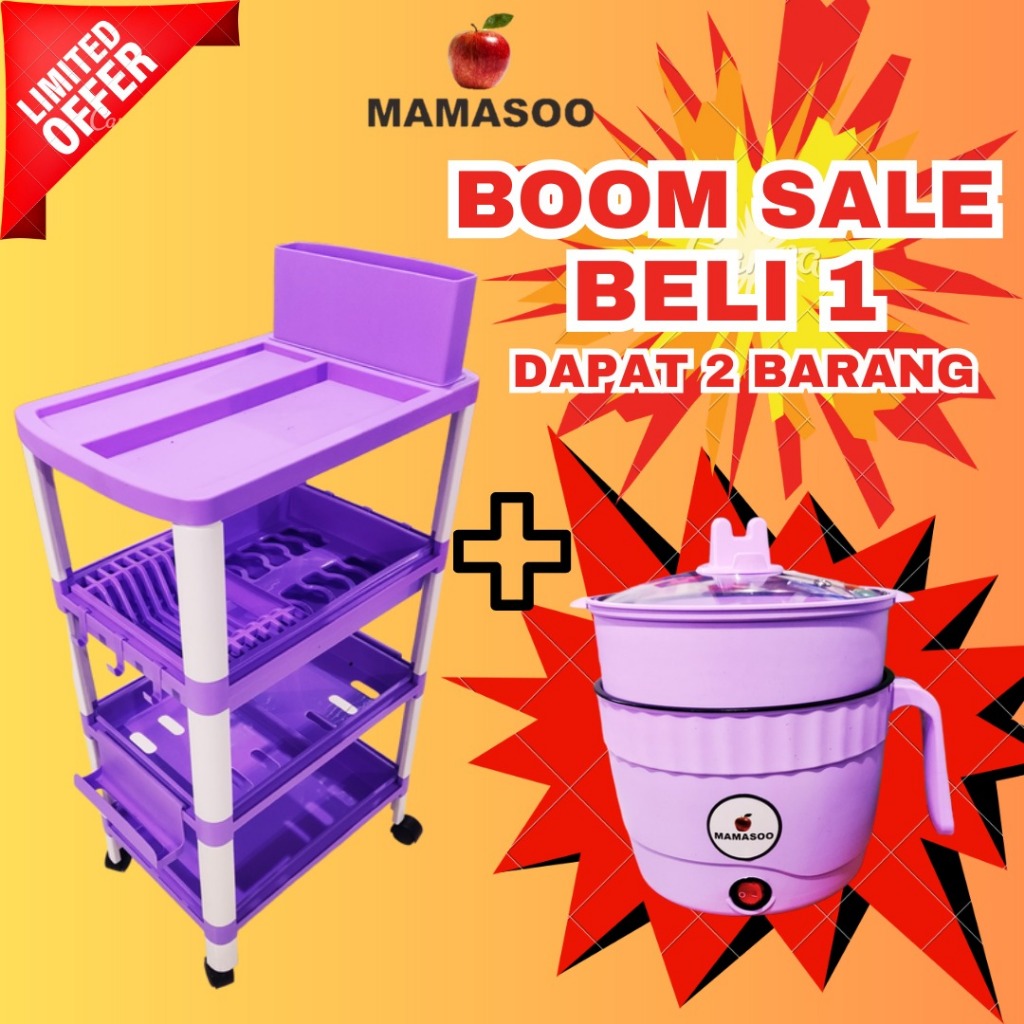 Jual MAMASOO Rak Troli Piring 4 Susun + Panci Listrik 1,8 Liter [350 ...
