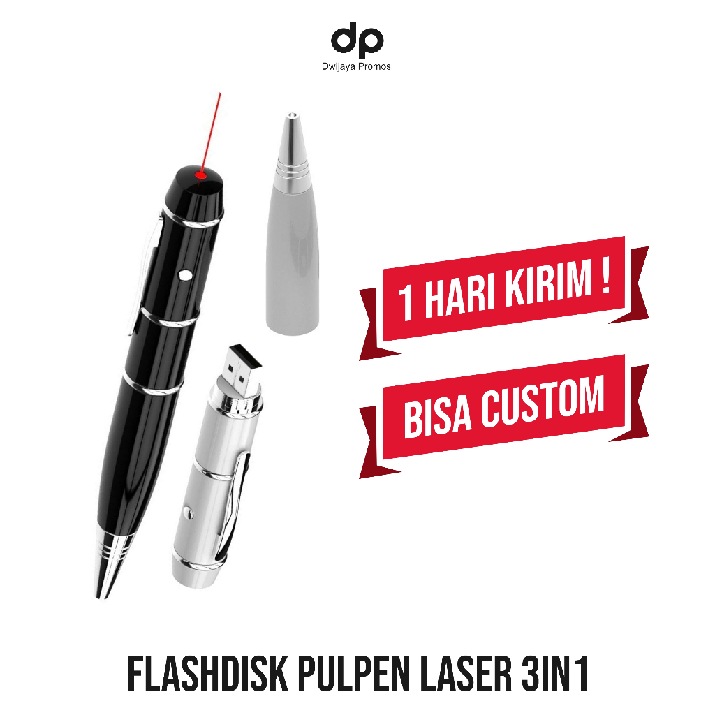 Jual Flashdisk USB Pulpen Laser Pointer 3 IN 1 Custom Nama/Logo 4GB ...