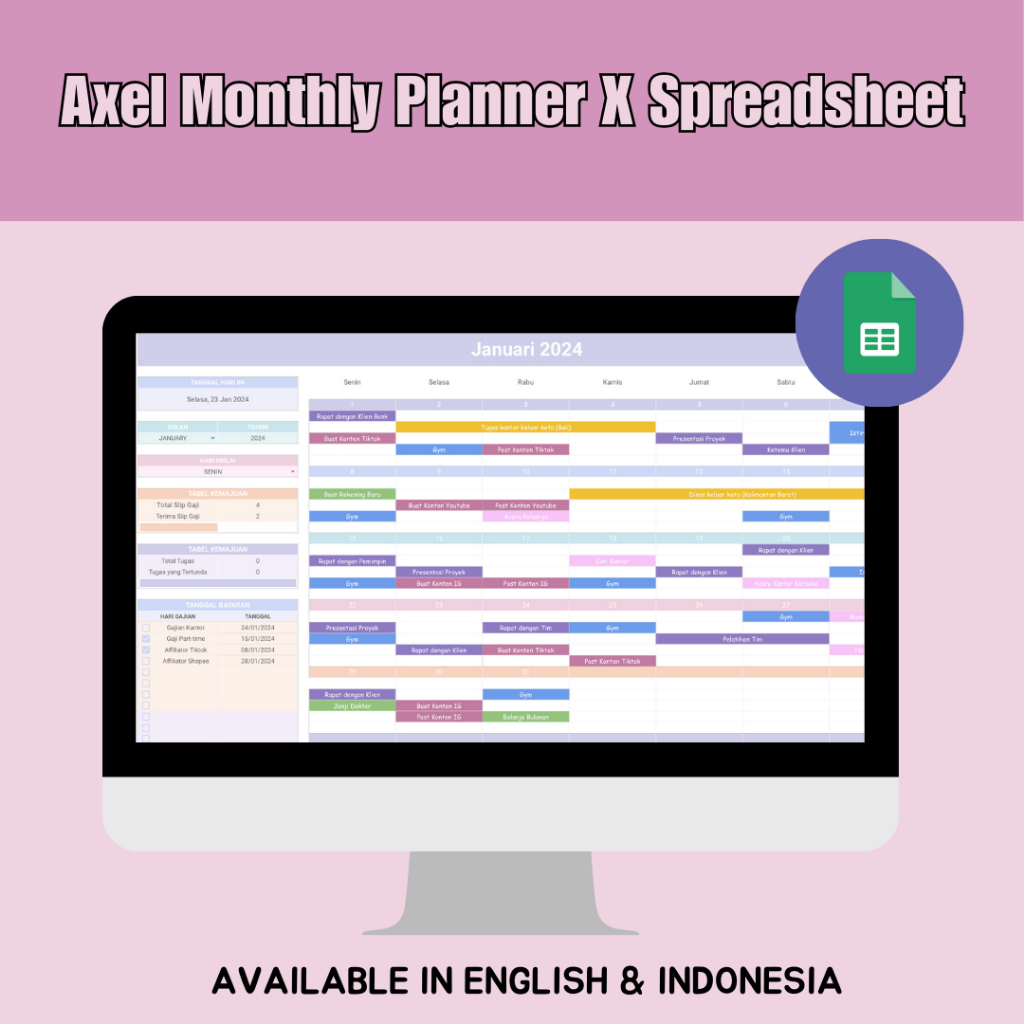 Jual Monthly Planner for Google Spreadsheet --- Axel Monthly Planner ...