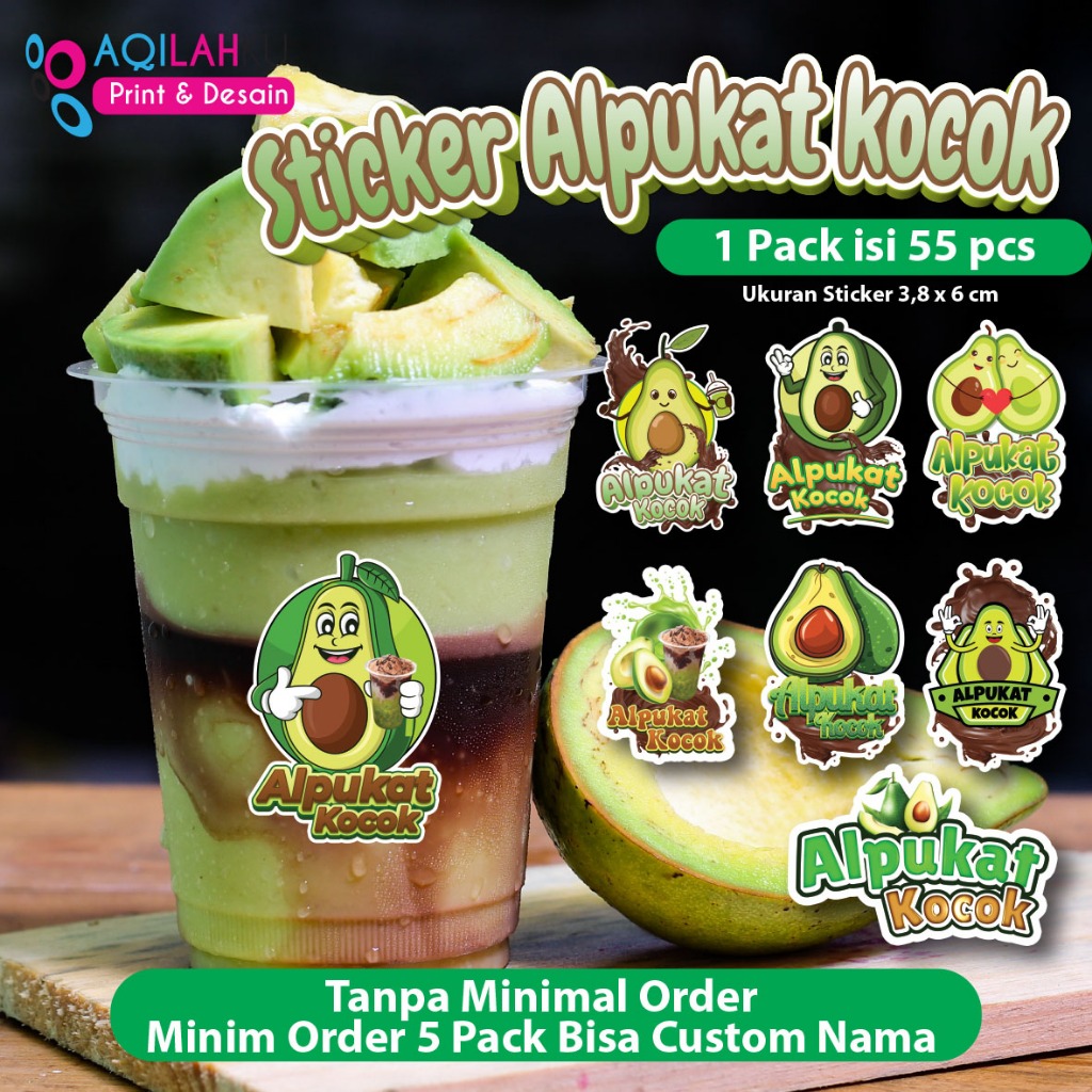 Jual Stiker label cup ES Alpukat Kocok | 1 Pack isi 55 pcs Ready Stock ...