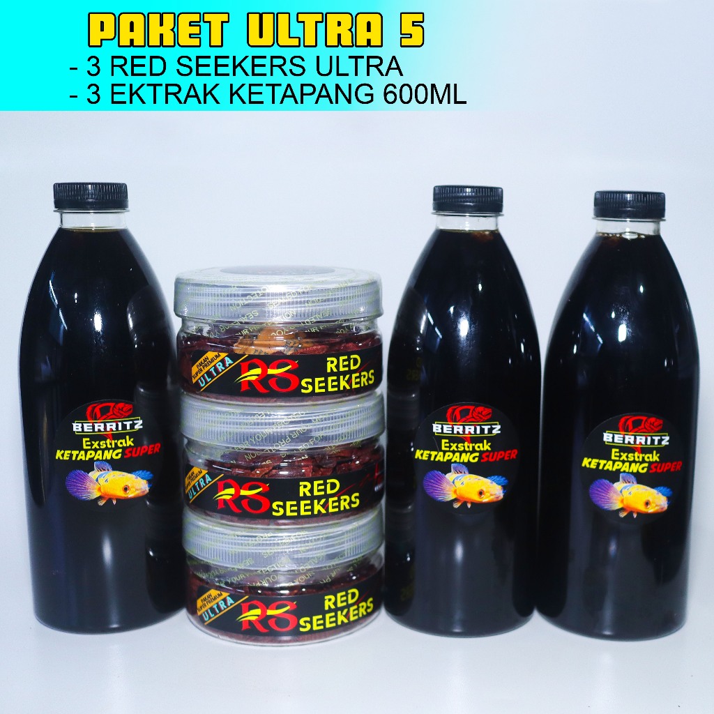 Jual PAKET HEMAT 5 RED SEEKERS ULTRA DAN EKTRAK KETAPANG BERRITZ [Pakan ikan channa,arwana ...