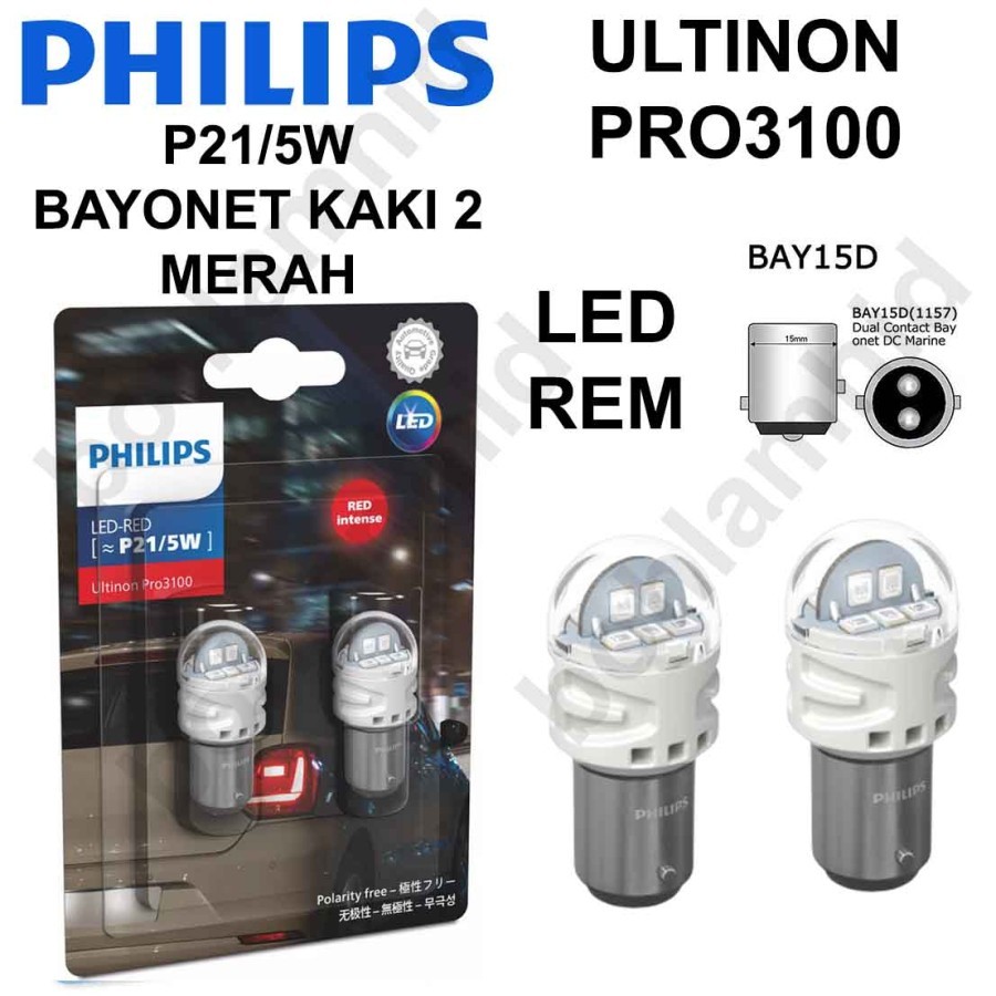 Jual Lampu LED Rem PHILIPS ULTINON PRO3000 S25 Bayonet P21/5W Bohlam Merah | Shopee Indonesia