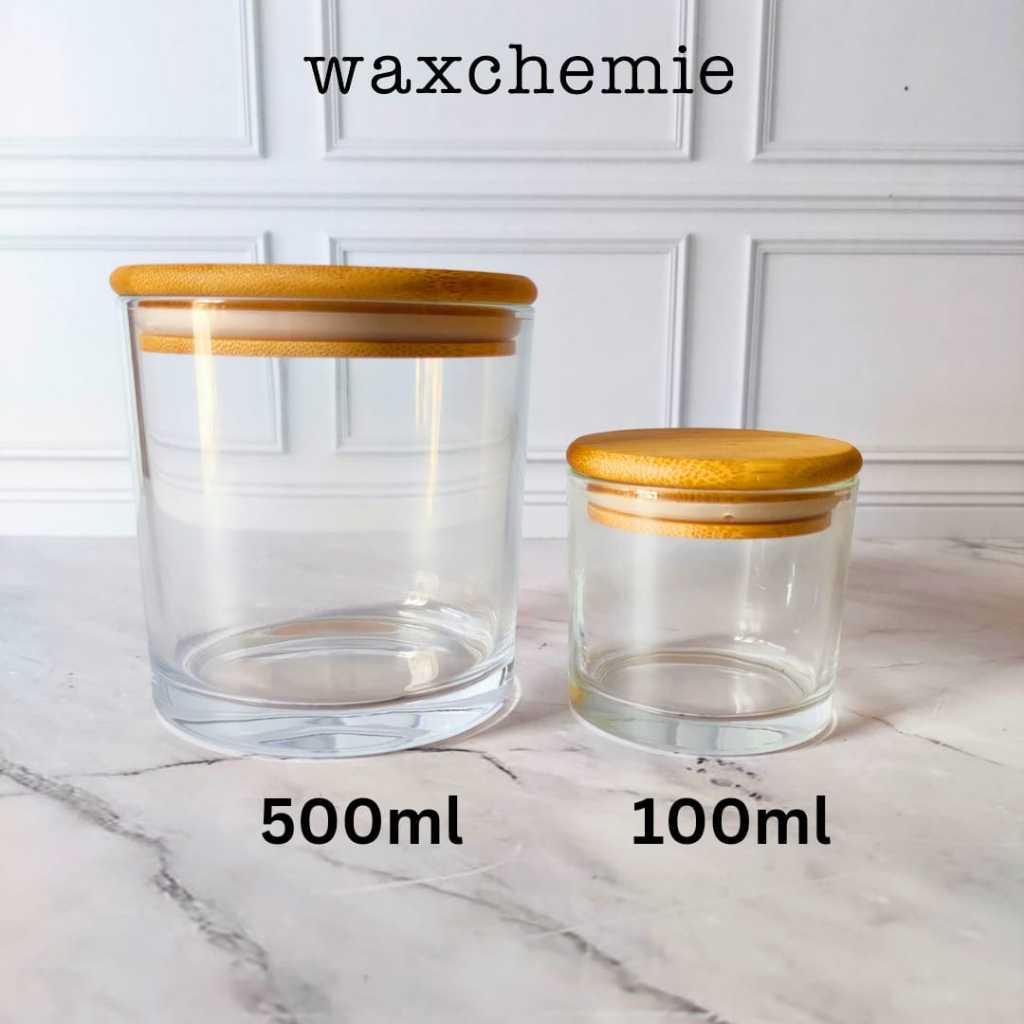 Jual Jar Gelas Kaca Tutup Bambu / Gelas Kaca / Container Lilin 500ml ...