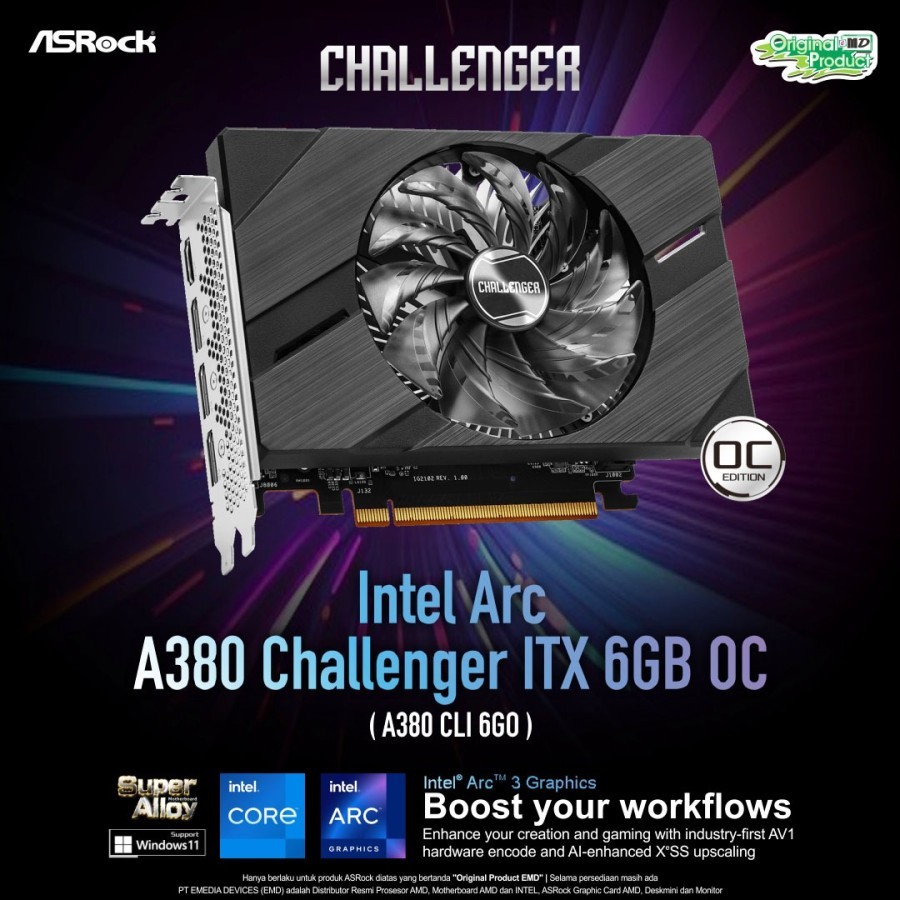Jual ASROCK Intel ARC A380 CHALLENGER ITX 6GB OC GDDR6 | Shopee Indonesia