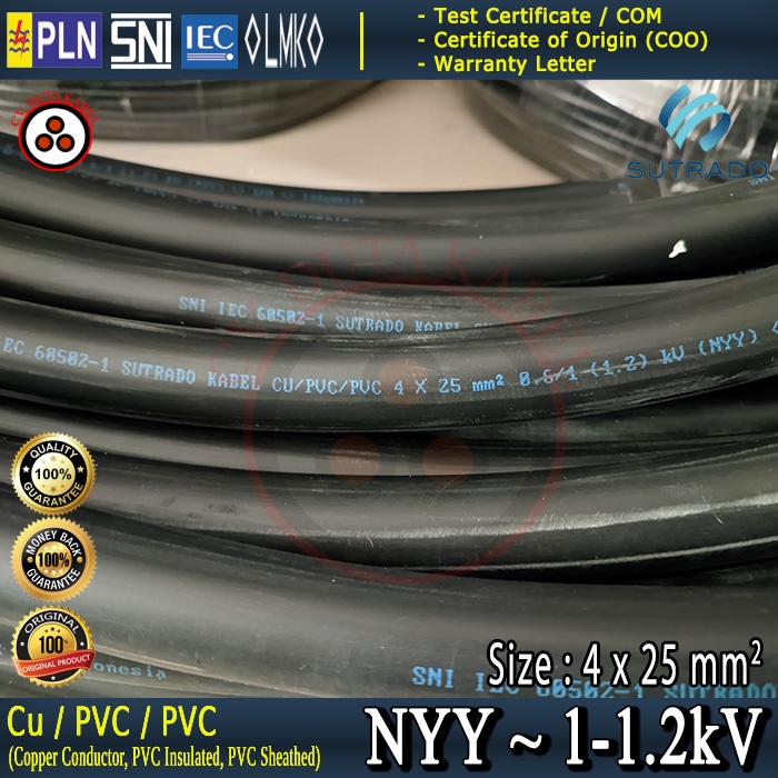 Jual Kabel NYY 4x25 mm2 SUTRADO /4 x 25 mm2/4x25mm2/4x25 mm/4x25mm ...