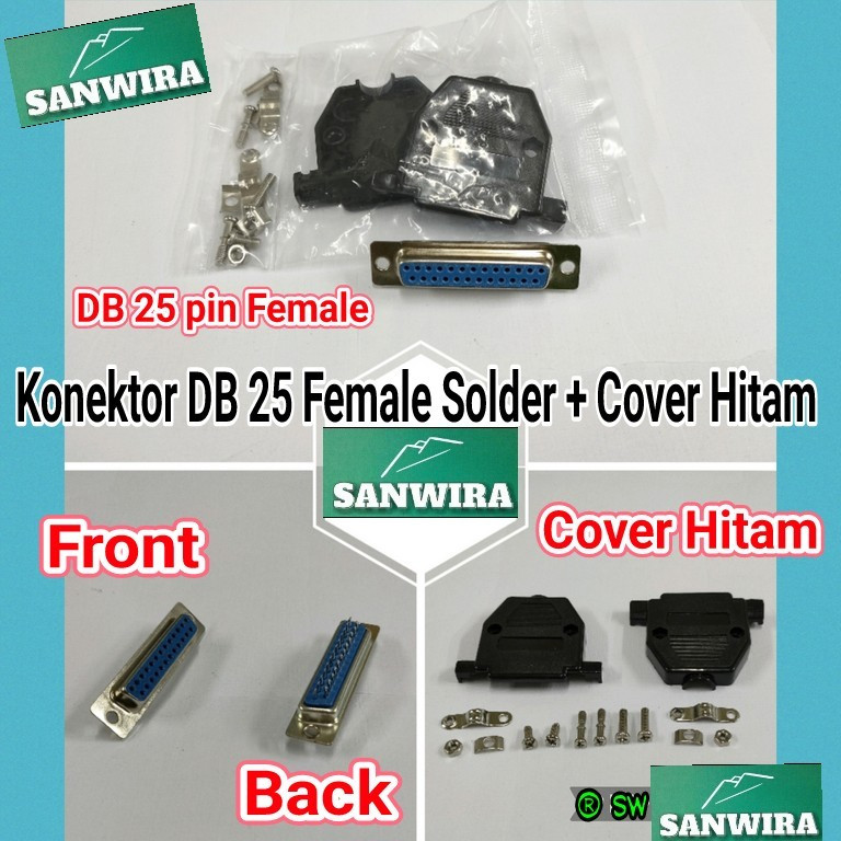 Jual Konektor DB 25 FEMALE cover hitam plastik / Konektor DB25 Female ...