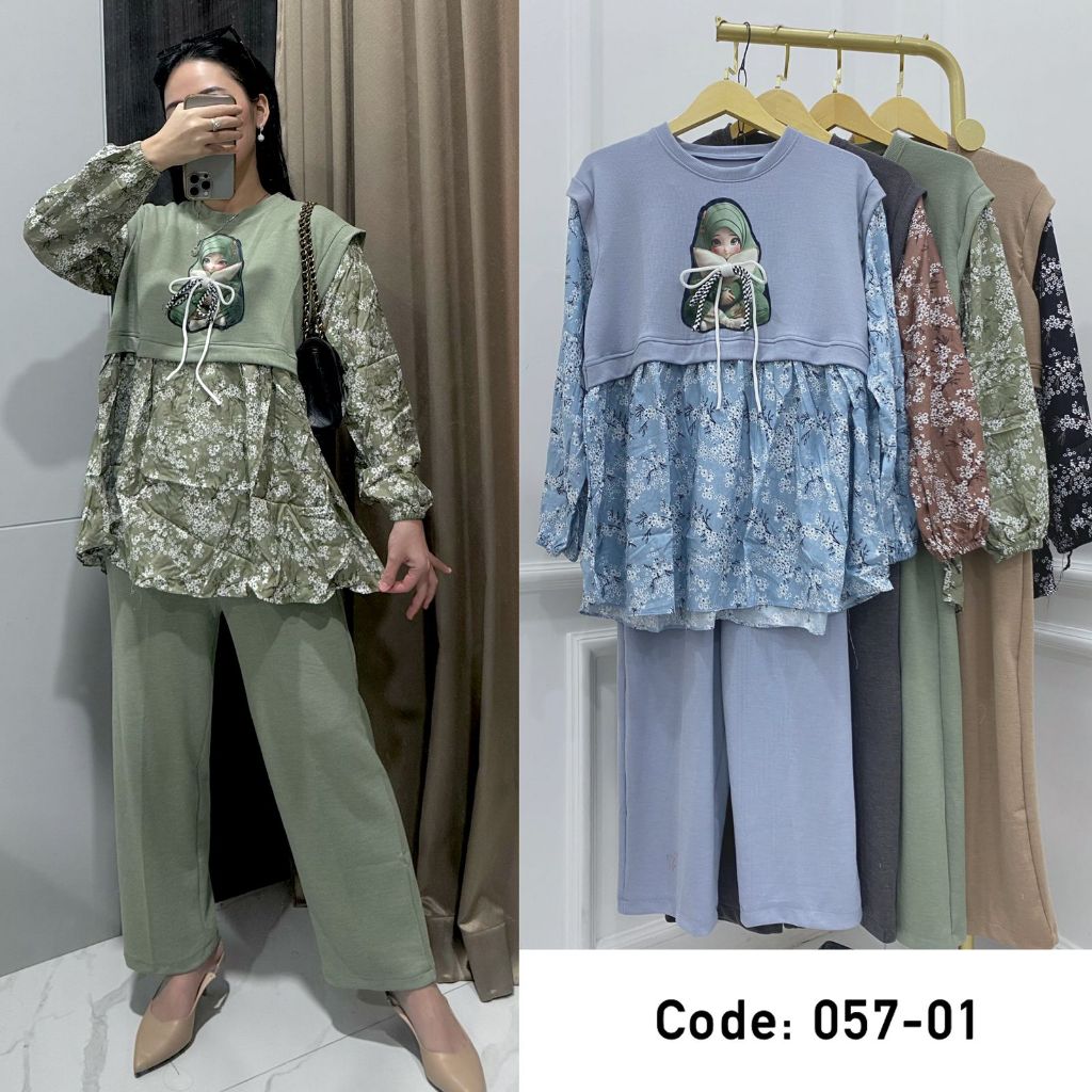 Jual ONE SET STELAN RAYON MOTIF MIX KNIT 057-01 | Shopee Indonesia