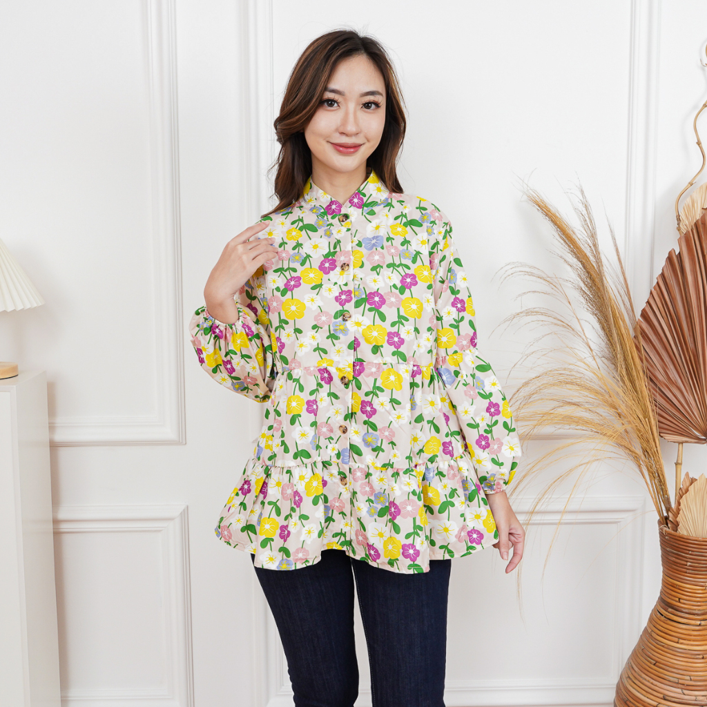 Jual IL - AIDA BLOSE BALON MOTIF BUNGA / ATASAN WANITA CASUAL BLOUSE VINTAGE / BLOUSE KOREAN ...