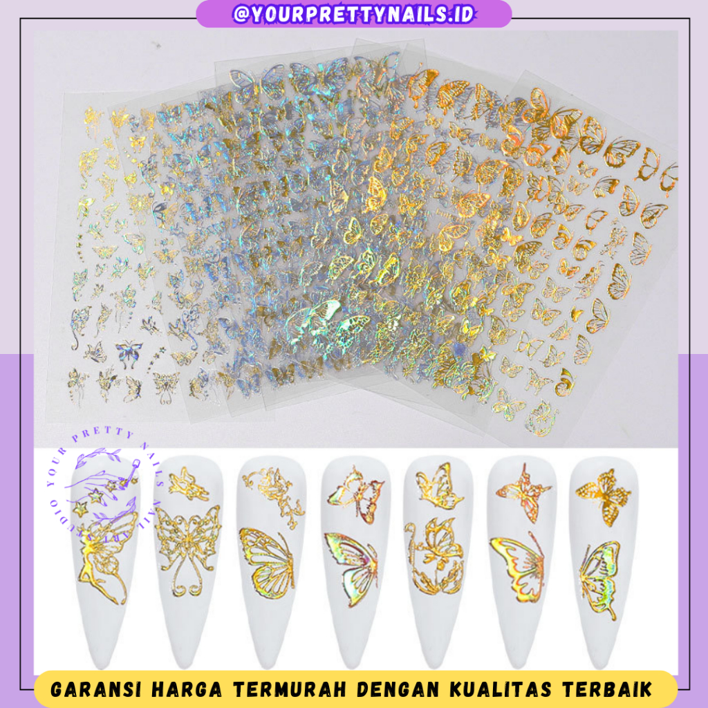 Jual Sticker Nail Art Premium Butterfly Series Tema Kupu-kupu Gold ...