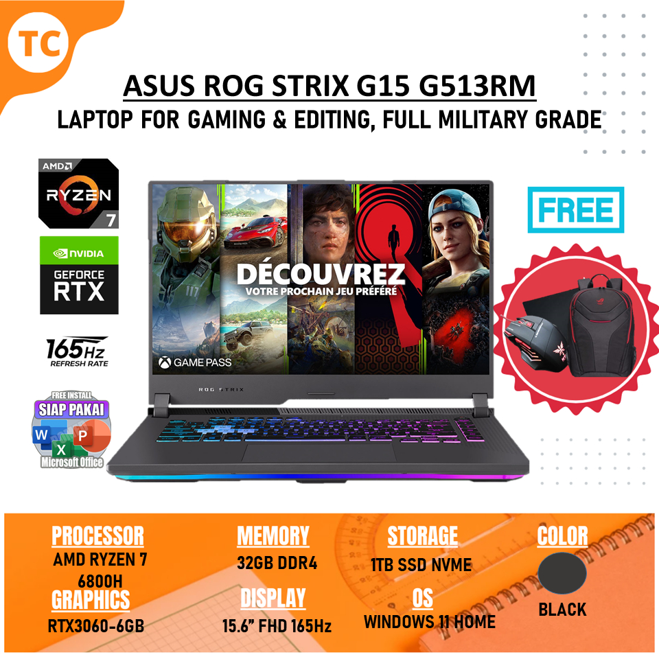 Jual Laptop Gaming Asus ROG Strix G15 G513RM AMD Ryzen 7 6800H 32GB 1TB ...