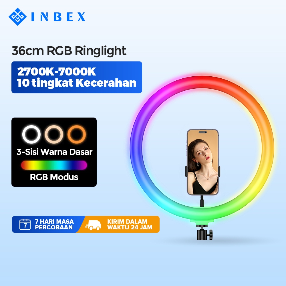 Jual INBEX Ring Light 36CM/26CM+HP Holder Ringlight Makeup Mua Dimmable ...