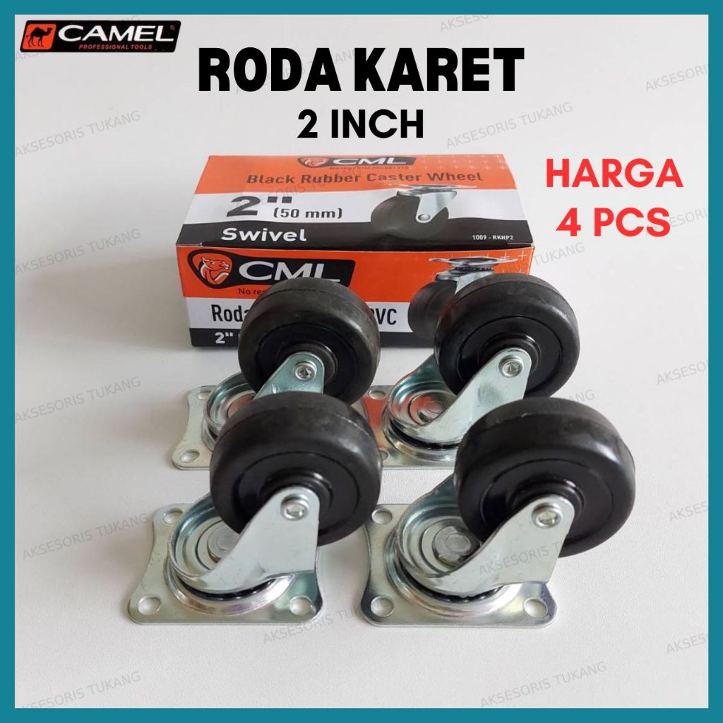 Jual Roda Caster Karet 2 Inch 1 Set 4 Pcs Roda Kastor Karet Hitam ...