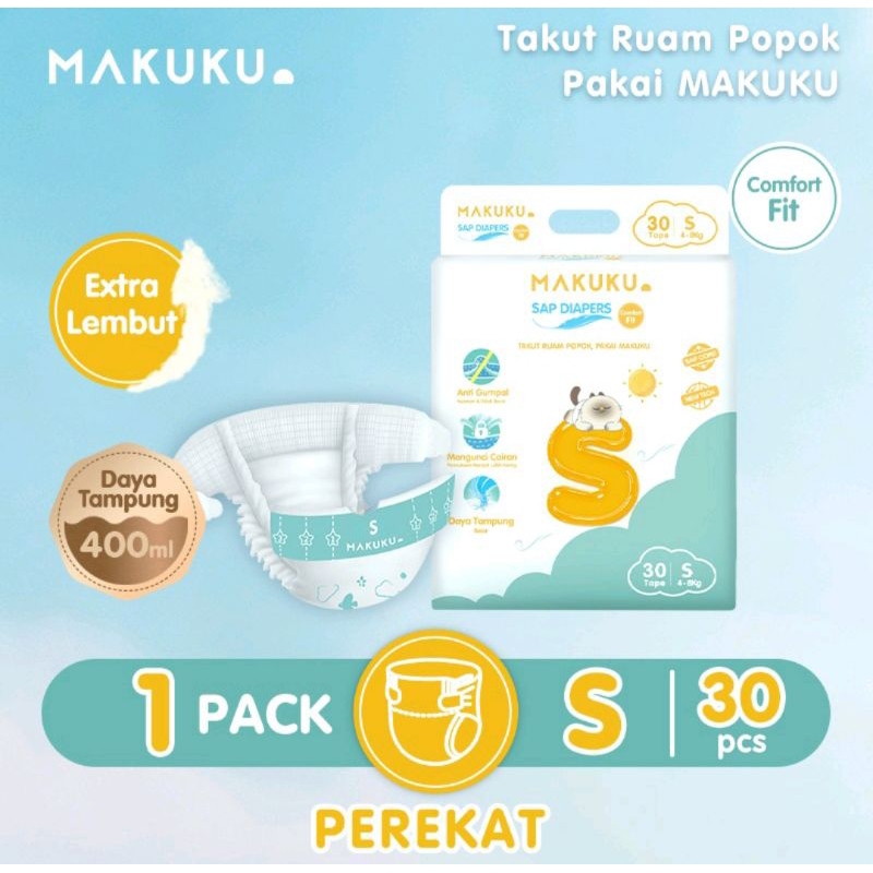Jual MAKUKU SAP Diapers Comfort Fit Mini - S isi 30 tape / pampers bayi ...