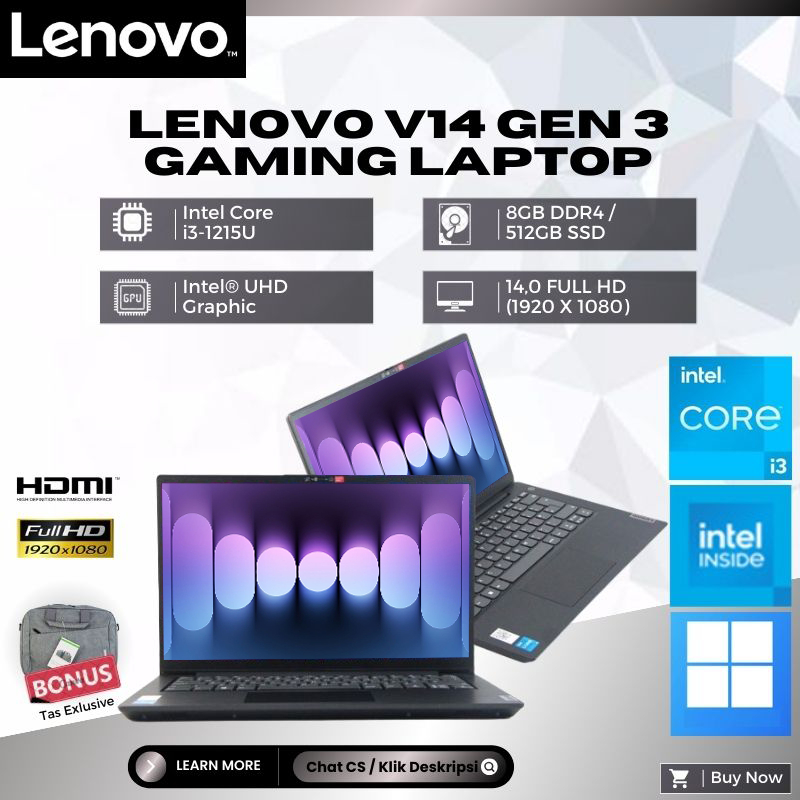 Jual Laptop Gaming Murah Lenovo V14 Gen 3 IAP Core i3 1215U 8GB 512SSD 14 Inch FHD | Shopee ...