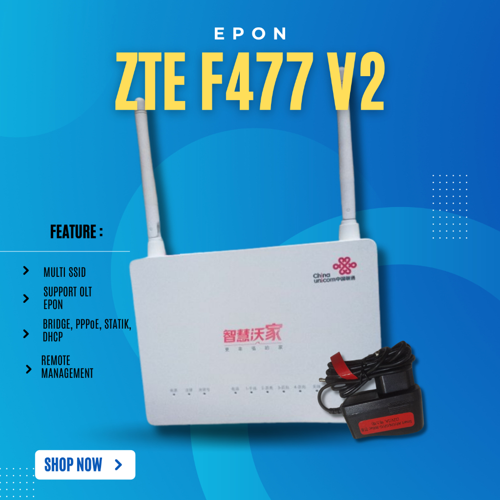 Jual ZTE F477 V2 EPON MODEM ONU ONT ROUTER INCLUDE ADAPTOR - GARANSI ...