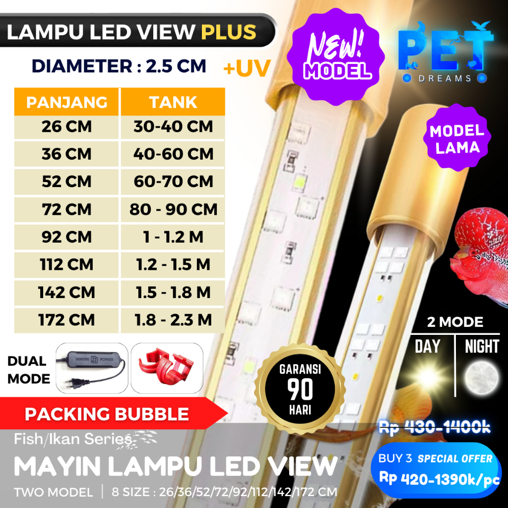 Jual LAMPU MAYIN LED VIEW / PLUS DAY NIGHT UV AQUARIUM KOLAM KOI KOKI ...