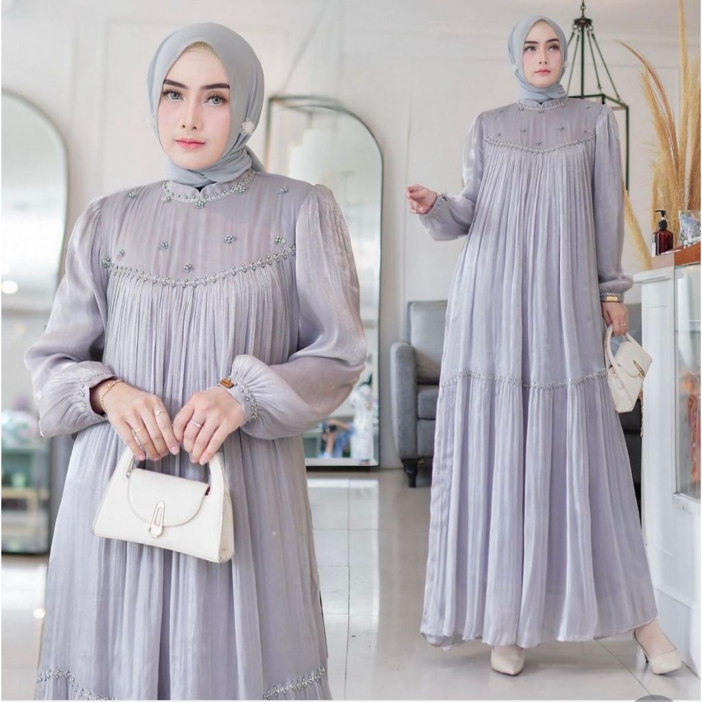 Jual Dress Mewah Wanita Bahan Shimmer Silk Premium Kekinian Gamis Pesta ...