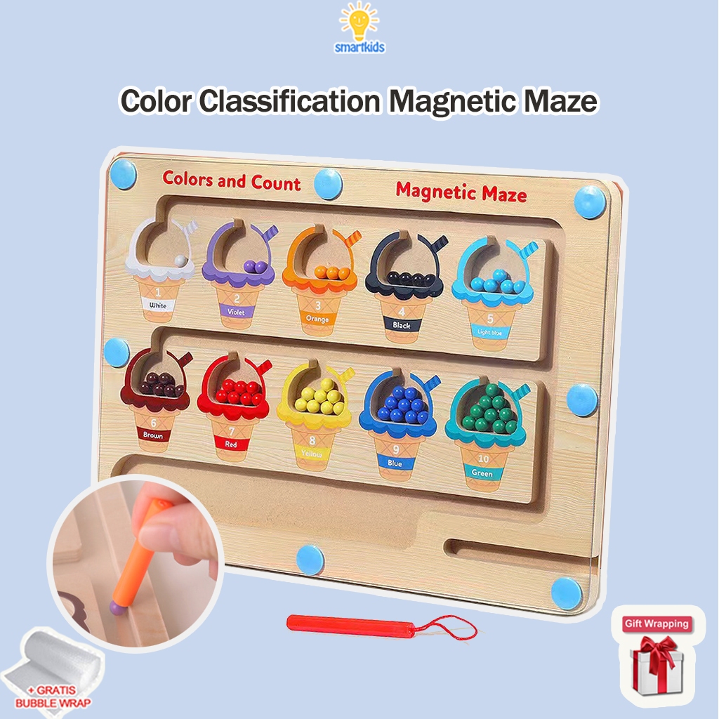 Jual Mainan Sorting Warna Magnet Kayu / klasifikasi Warna Maze ...