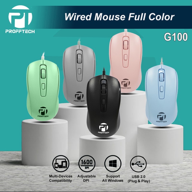 Jual Mouse USB Kabel Silent Klick 1600DPI Profftech G100 Original 100% ...