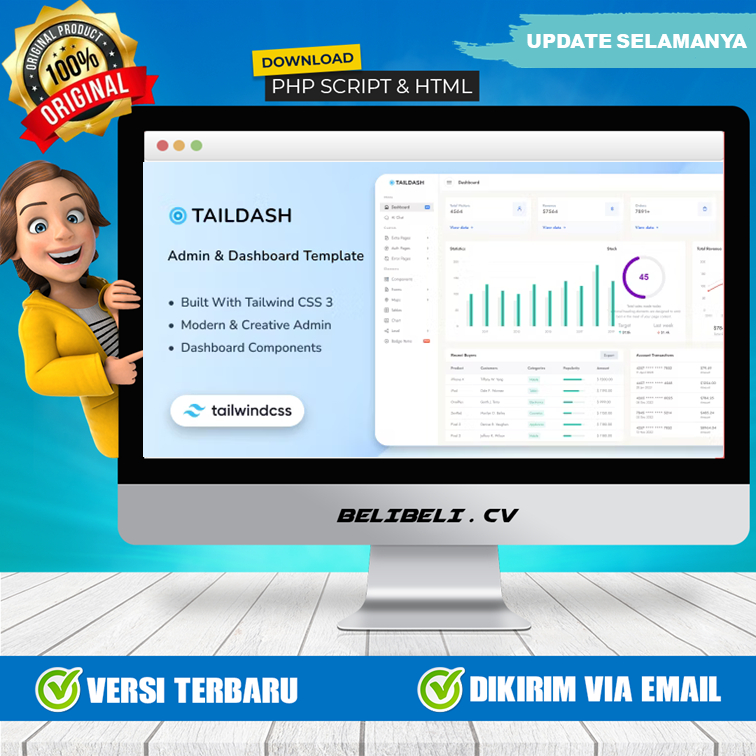 Jual [ Tailwind Css ] Taildash Admin Layout And Ui Kit Template
