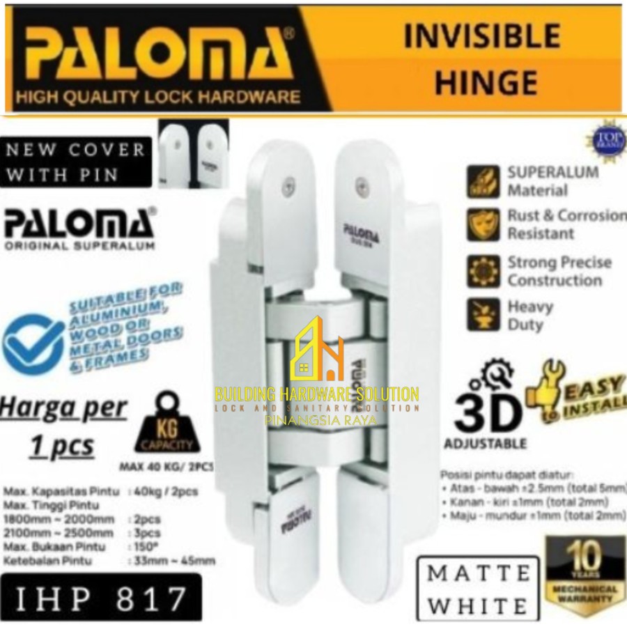 Jual ENGSEL CONCEALED INVISIBLE TANAM PINTU PALOMA CONC P40 IHP 817 ...