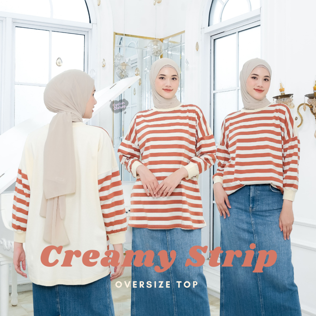 Jual CYC Kaos Creamy Stripe Oversize XXL Cotton Combed Atasan Wanita ...