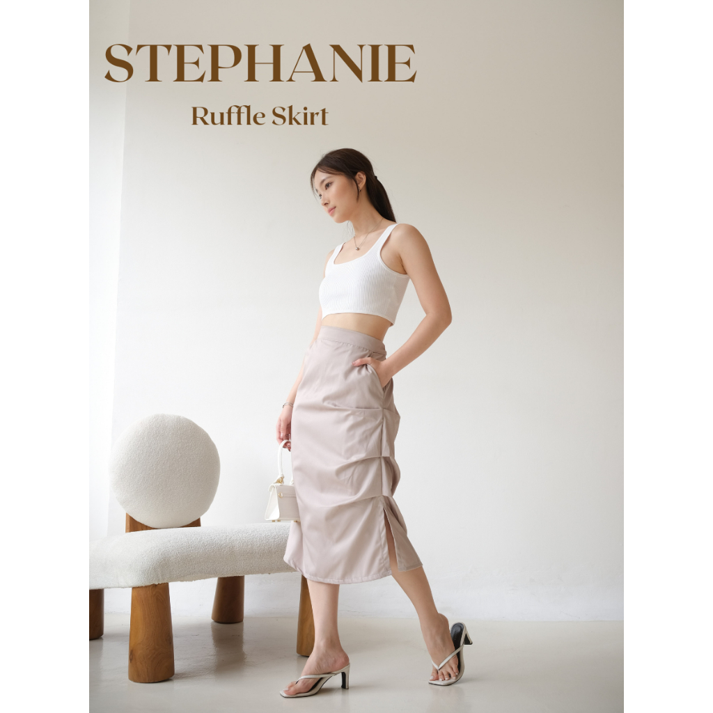 Jual Stephanie Ruffle Midi Skirt / Rok Cargo Midi / Basic Skirt Cewe ...