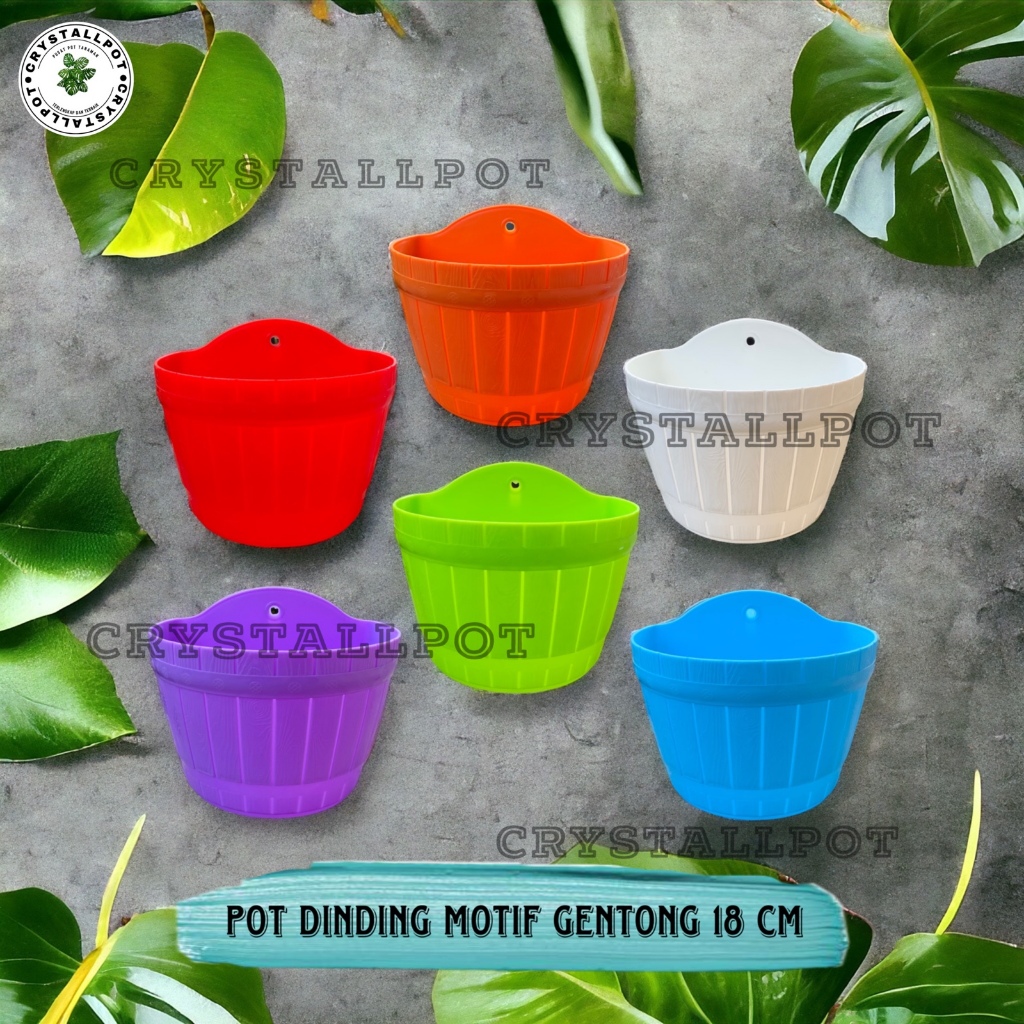 Jual POT BUNGA TANAMAN DINDING MOTIF GENTONG KAYU WARNA WARNI 18CM ...