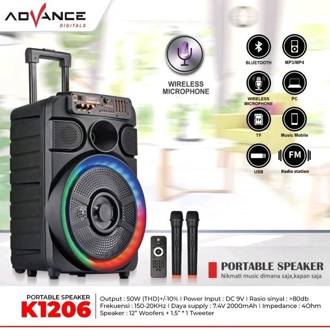 Jual Speaker Ampli Bluetooth Portable Advance K1206 | Shopee Indonesia