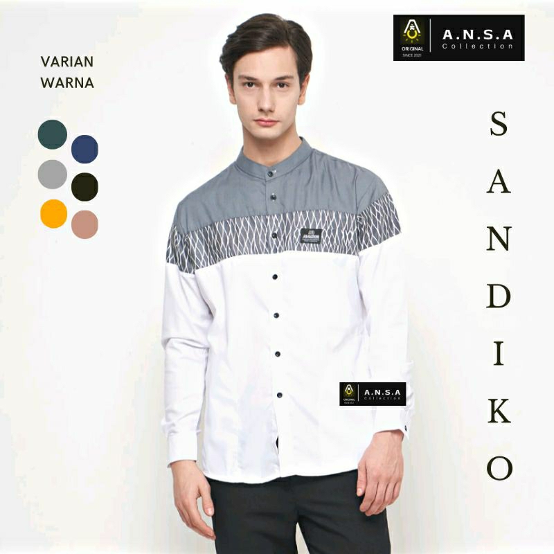 Jual Baju Koko Pria Lengan Panjang Motif SANDIKO Warna Putih Kombinasi ...