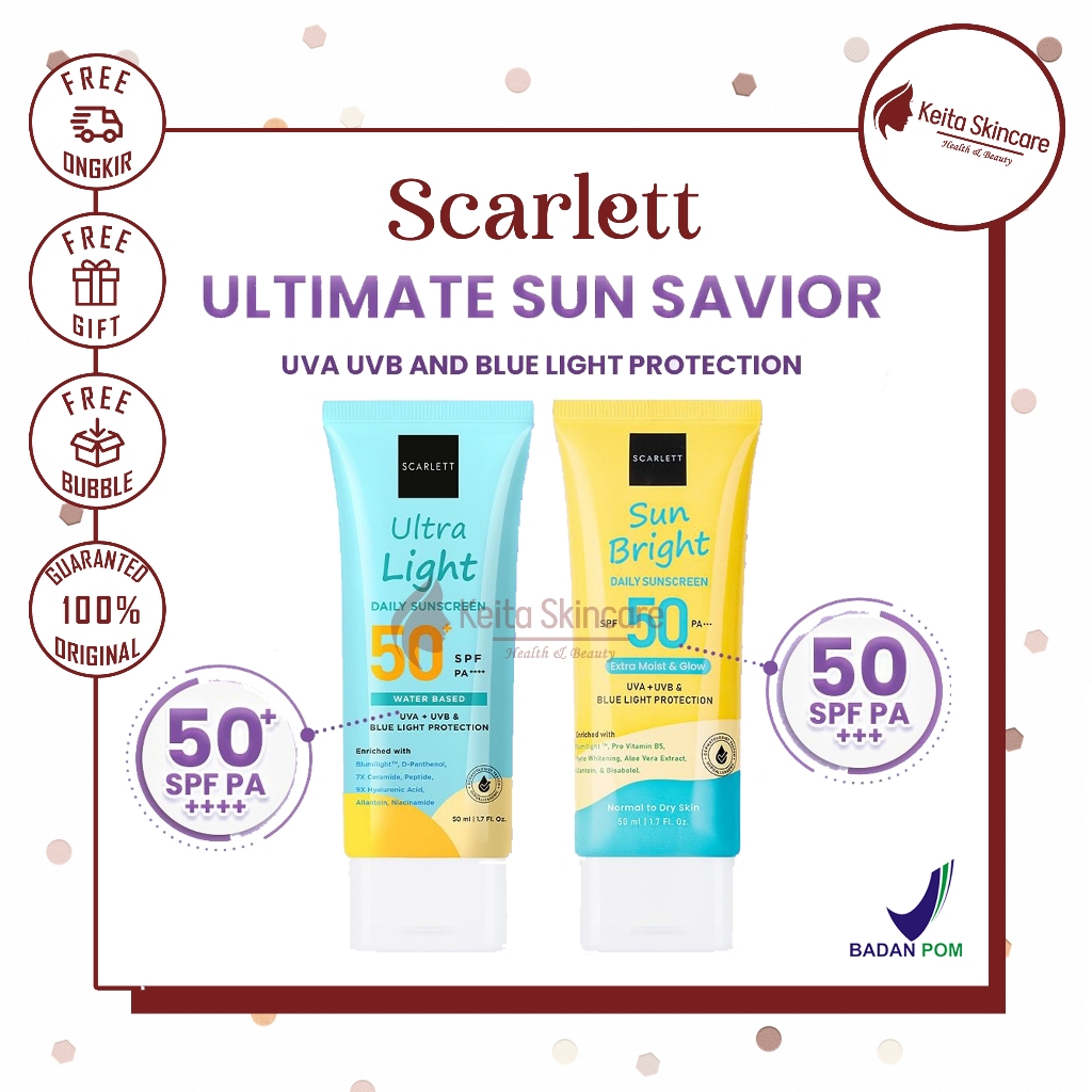 Jual Scarlett Whitening Sunscreen Ultra Light dan Sun Bright Daily SPF ...