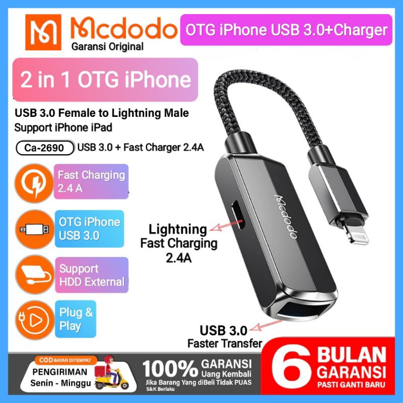 Jual Mcdodo OTG iPhone Lighting ke USB 3.0 dan Charger Flashdisk hardisk 2TB | Shopee Indonesia