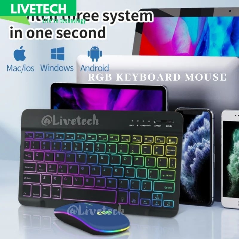 Jual LIVETECH 10 inch Mini Nirkabel Bluetooth Keyboard Mouse Backlit Backlight Wireless Combo ...