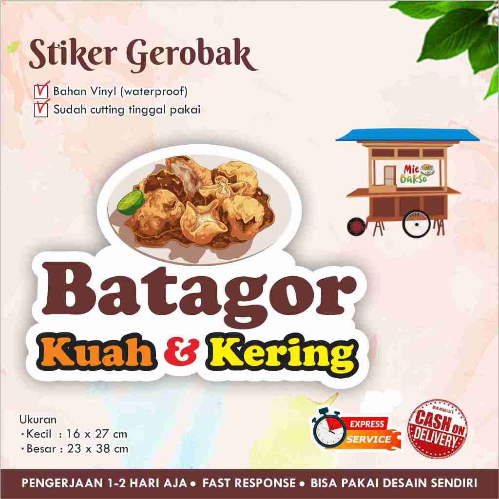 Jual STIKER KACA GEROBAK VINYL BATAGOR KUAH KERING / LABEL MAKANAN ...