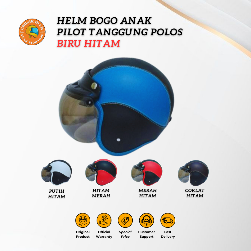 Jual Helm bogo anak retro usia 7-10 tahun model pilot - tanggung polos ...