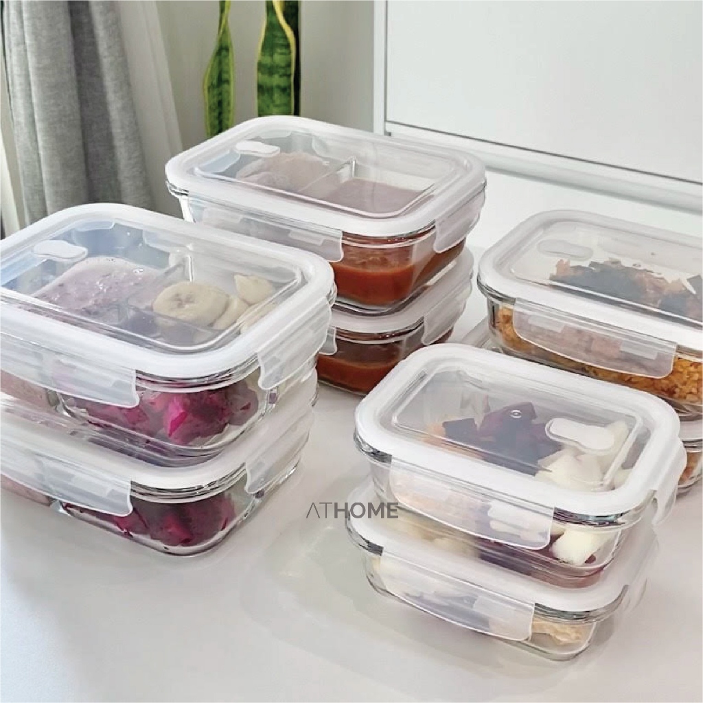 Jual ATHOME Clear Glass Lunch Box / Kotak Makan Kaca Sekat Kedap Udara ...