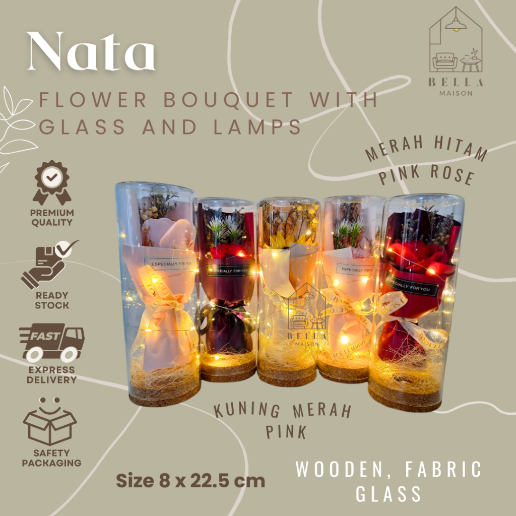 Jual Buket Bunga Aneka Warna dengan Tabung Kaca dan Lampu NATA Flower ...