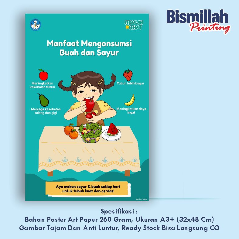 Jual Poster Kesehatan Manfaat Mengkonsumsi Buah Dan Sayur | Shopee ...