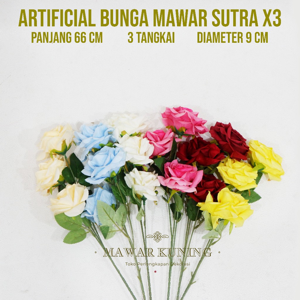 Jual [ 3 Tangkai ] Artificial Bunga Mawar Sutra X3 / Artificial Bunga ...