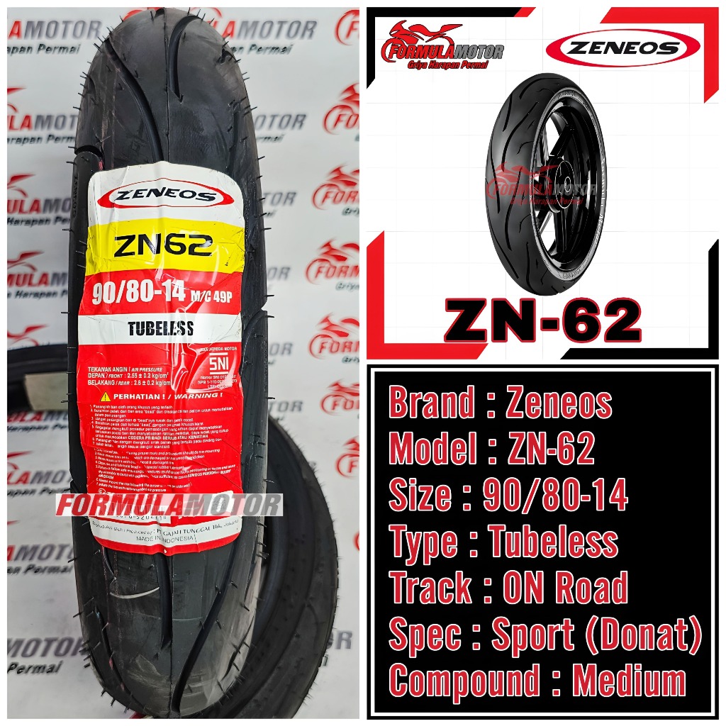 Jual 90/80-14 Zeneos ZN-62 ZN62 Ring 14 Tubeless (Profil Donat) Ban ...