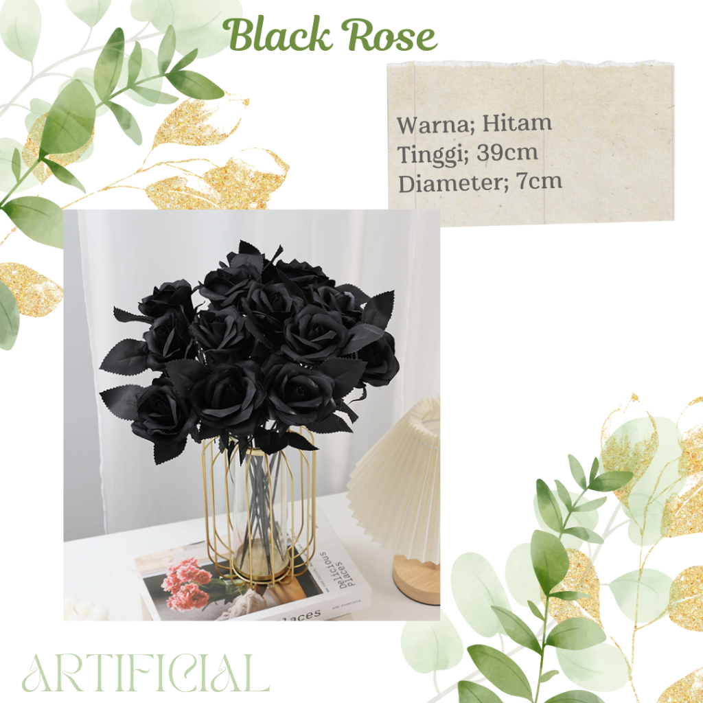 Jual Bunga Artificial Premium Bunga Mawar Hitam / Black Rose | Shopee ...