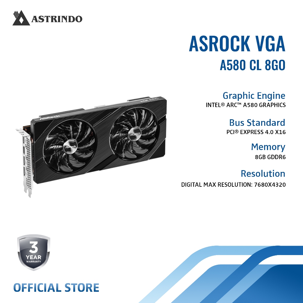 Jual Asrock VGA Intel Arc A580 Challenger 8GB OC Graphics Card GDDR6 ...