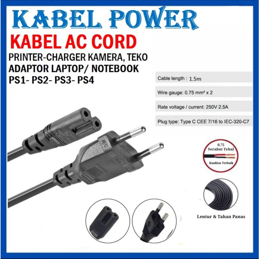 Jual KABEL AC POWER ANGKA 8 KABEL POWER LISTRIK 2 PIN AC CORD 8 PRINTER ...